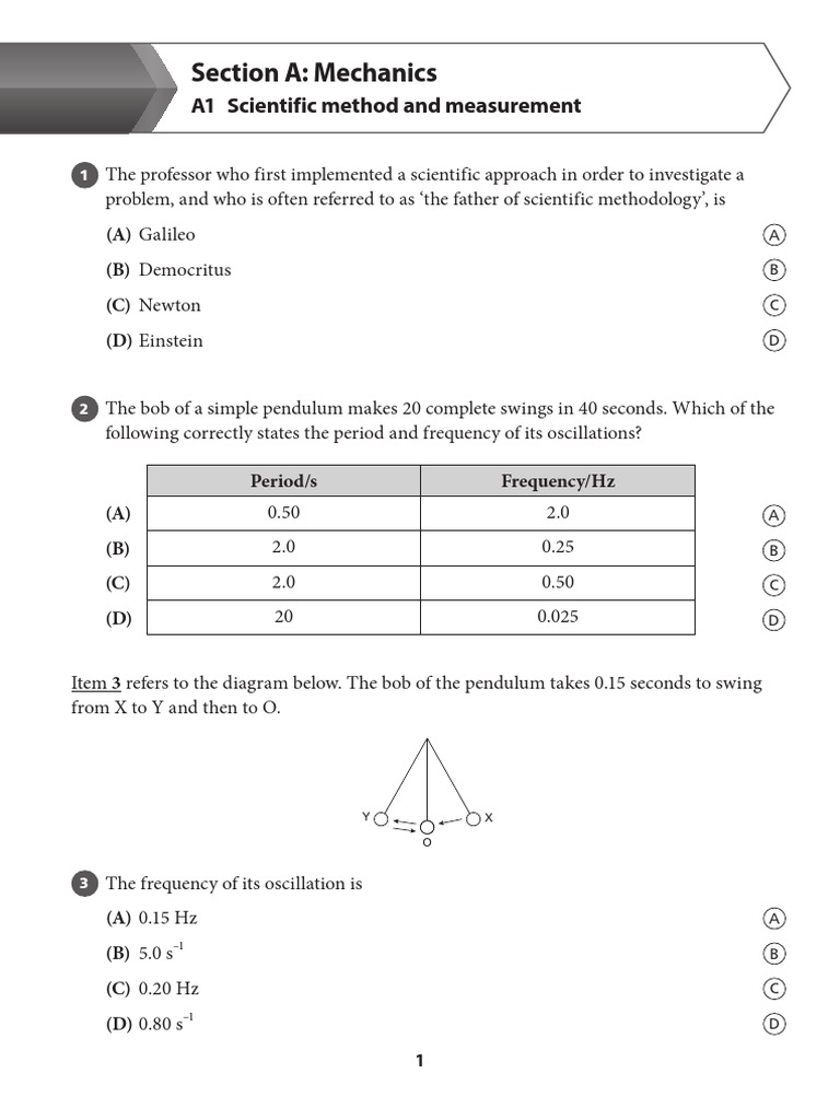 CSEC Physics MCQ Samplepages | Pendulum | Length