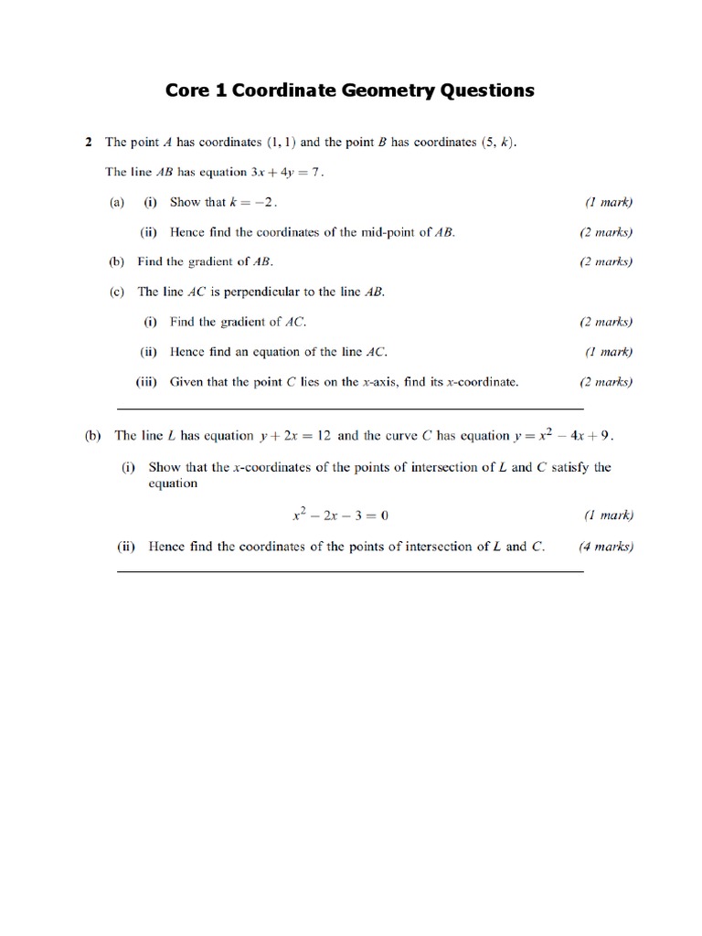 Core 1 Coordinate Geometry Questions | PDF