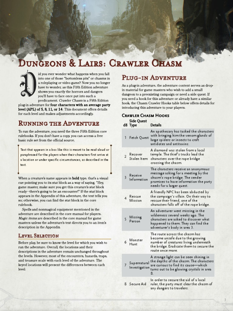 DMDave - Dungeons & Lairs - Crawler Chasm | PDF | Derivative Work ...