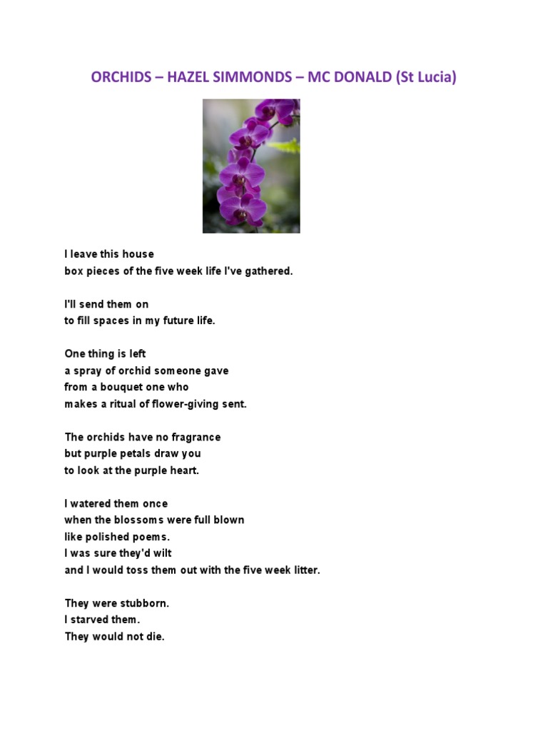 Orchids - Hazel Simmonds - MC Donald (ST Lucia) | PDF | Poetry