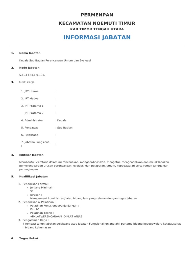 Anjab Kasubag PUE | PDF