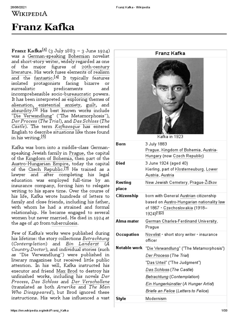 Franz Kafka - Wikipedia | PDF | Franz Kafka | Books