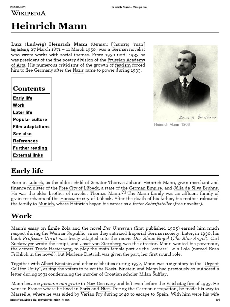 Heinrich Mann - Wikipedia | PDF