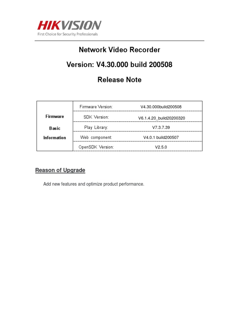 English NVR - Lite-V4.30.000-Build200508 Release Note | PDF | Graphical ...