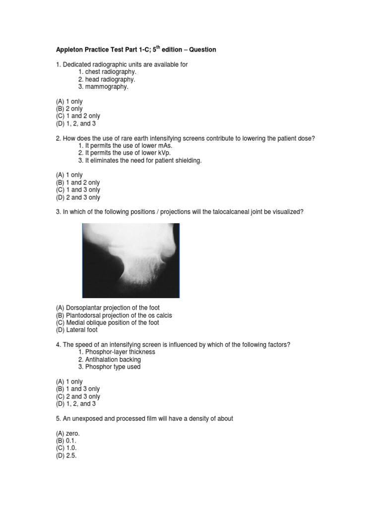 Appleton Radiography Practice Test 1-C | PDF | Radiography | Ionizing ...
