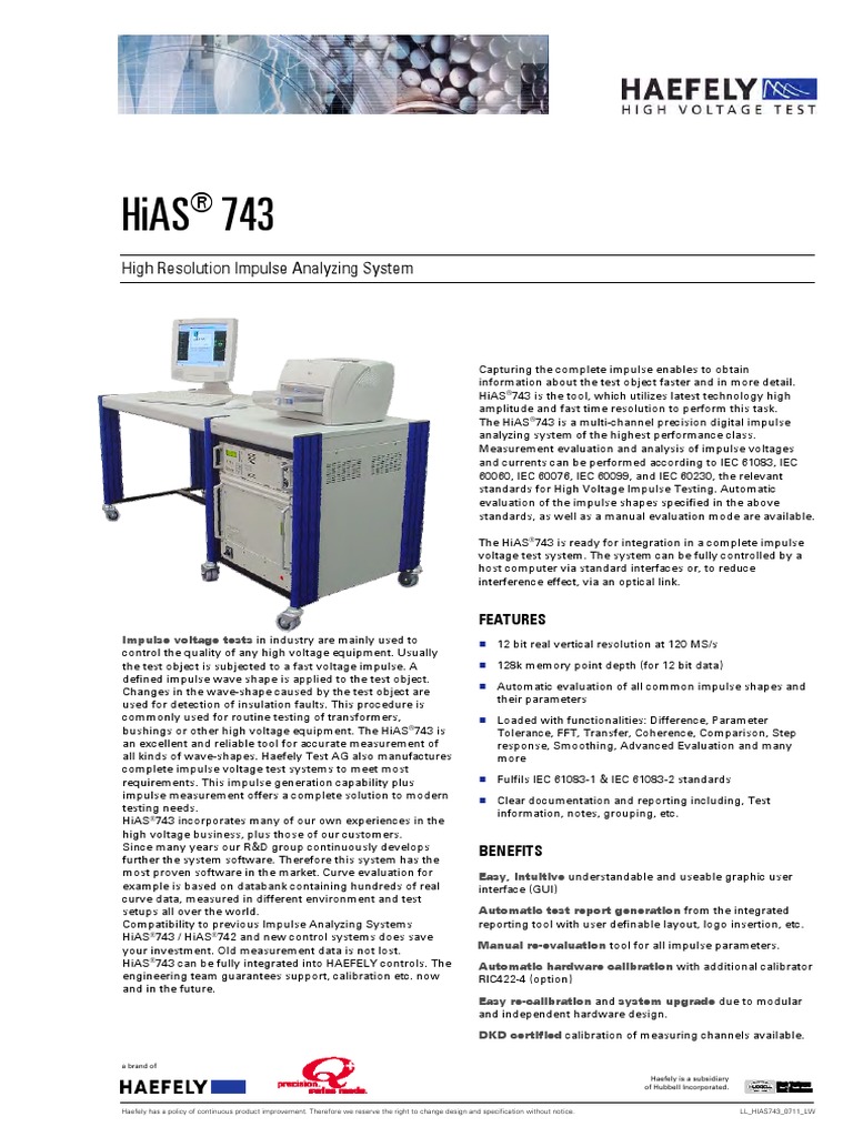 HiAS 743. High Resolution Impulse Analyzing System FEATURES BENEFITS ...