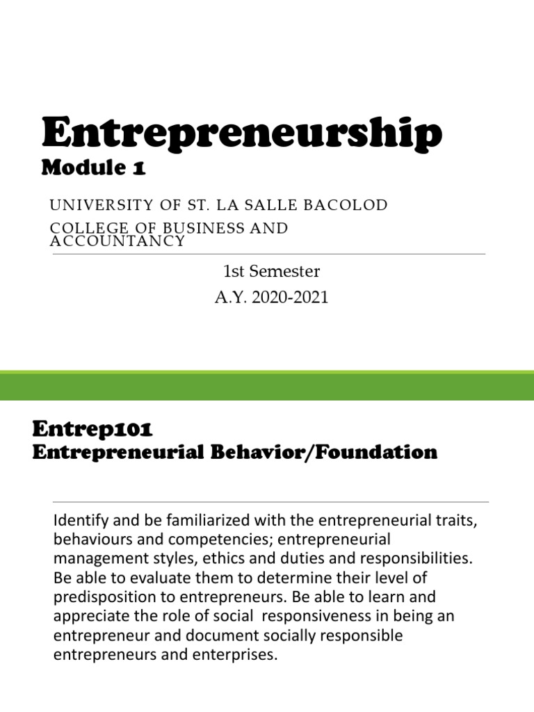 Entrepreneurship: 1st Semester A.Y. 2020-2021 | PDF | Entrepreneurship ...