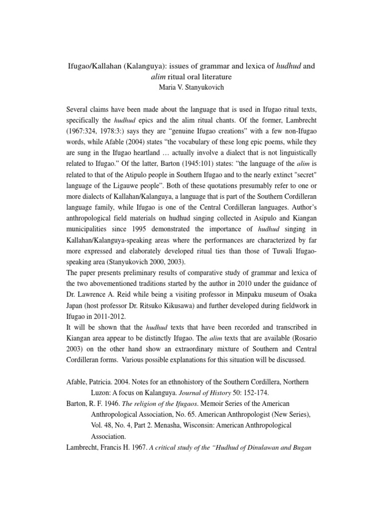 Ifugao Kallahan Kalanguya Issues of Gram | PDF | Linguistics | Human ...