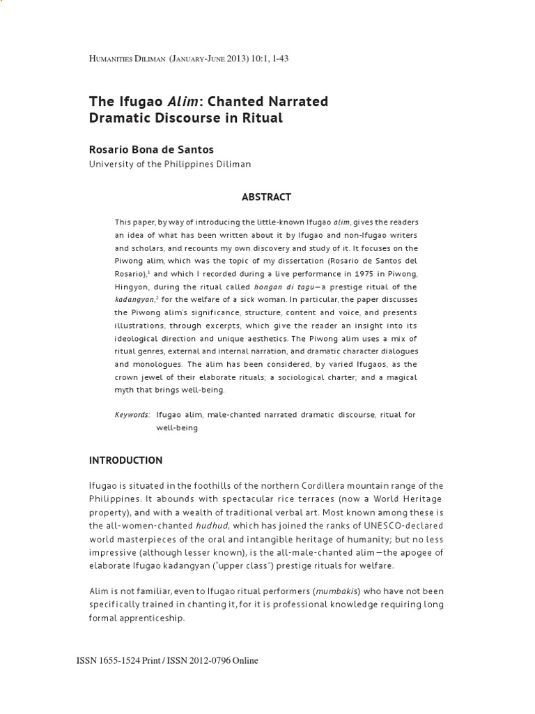The Ifugao Alim: Chanted Narrated Dramatic Discourse in Ritual | PDF ...