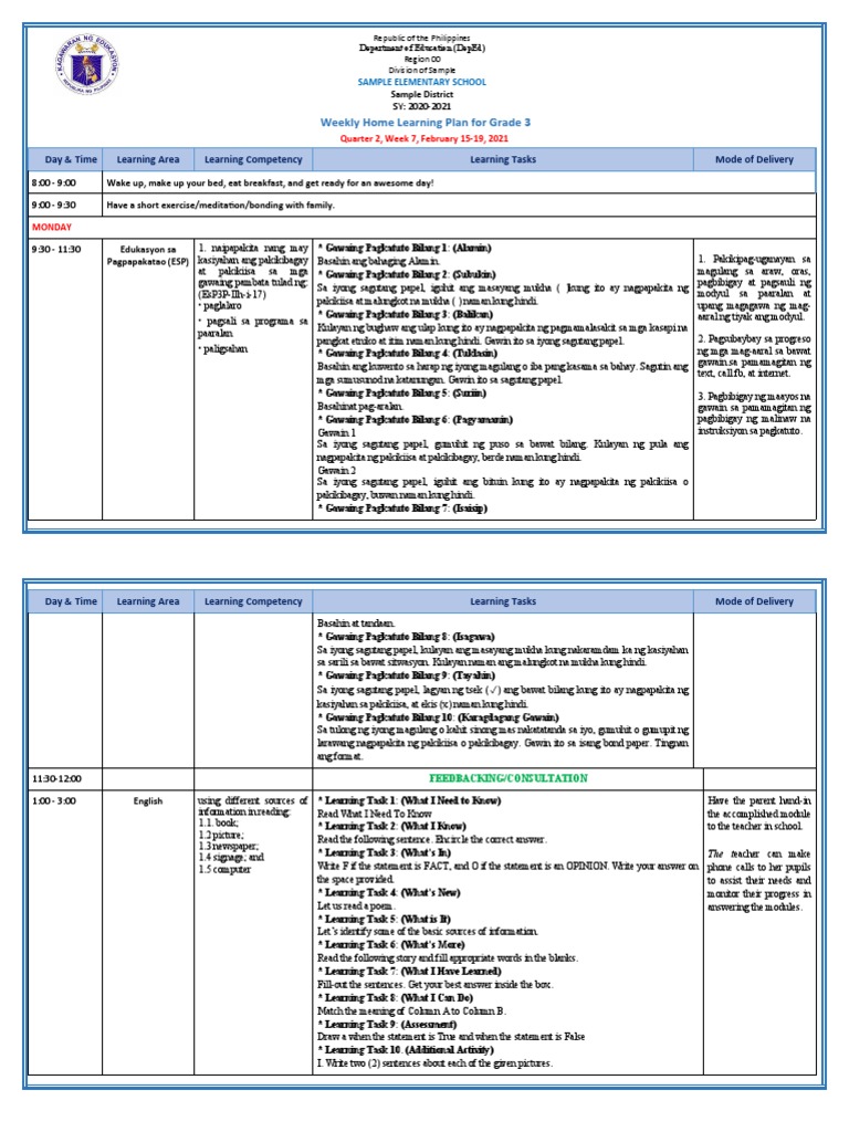 Grade 3 All Subjects WHLP q2 w7 | PDF