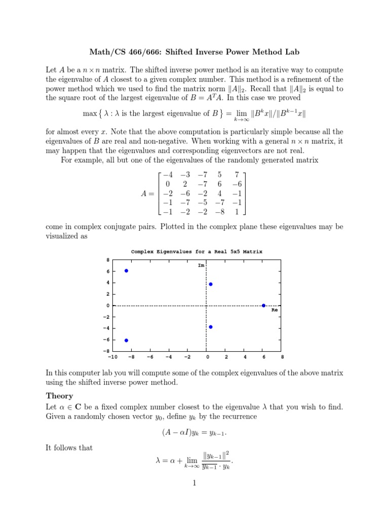 Shifted Inverse Power Method Lab | PDF | Eigenvalues And Eigenvectors ...
