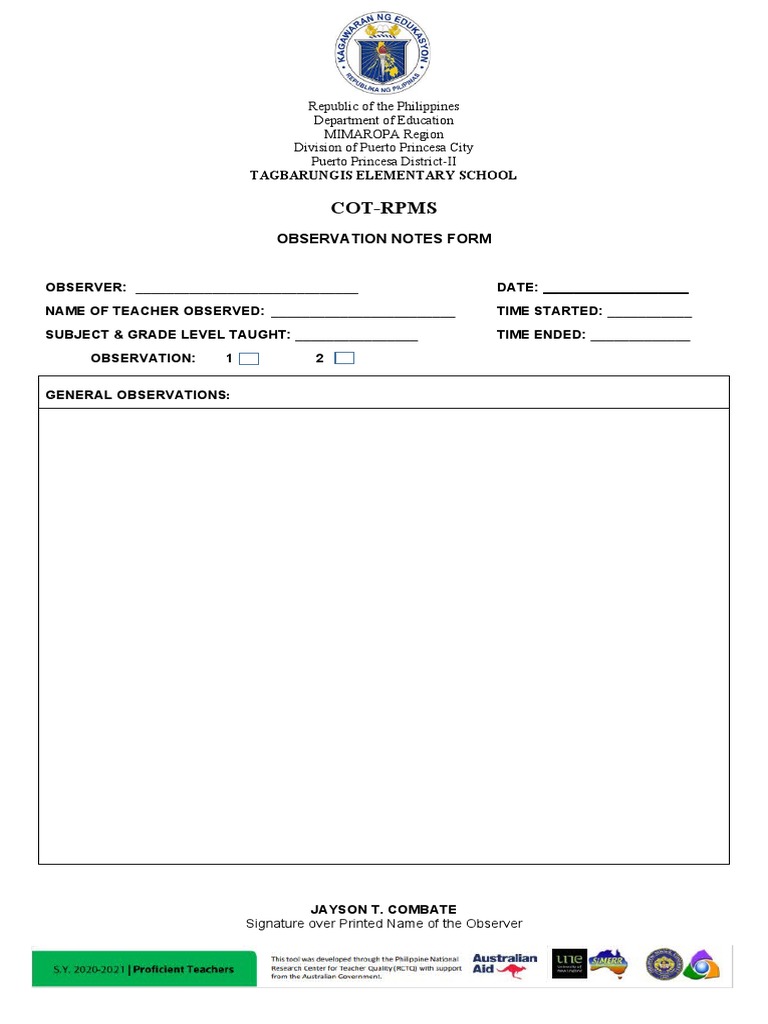 Cot-Rpms: Observation Notes Form | Download Free PDF | Educational ...