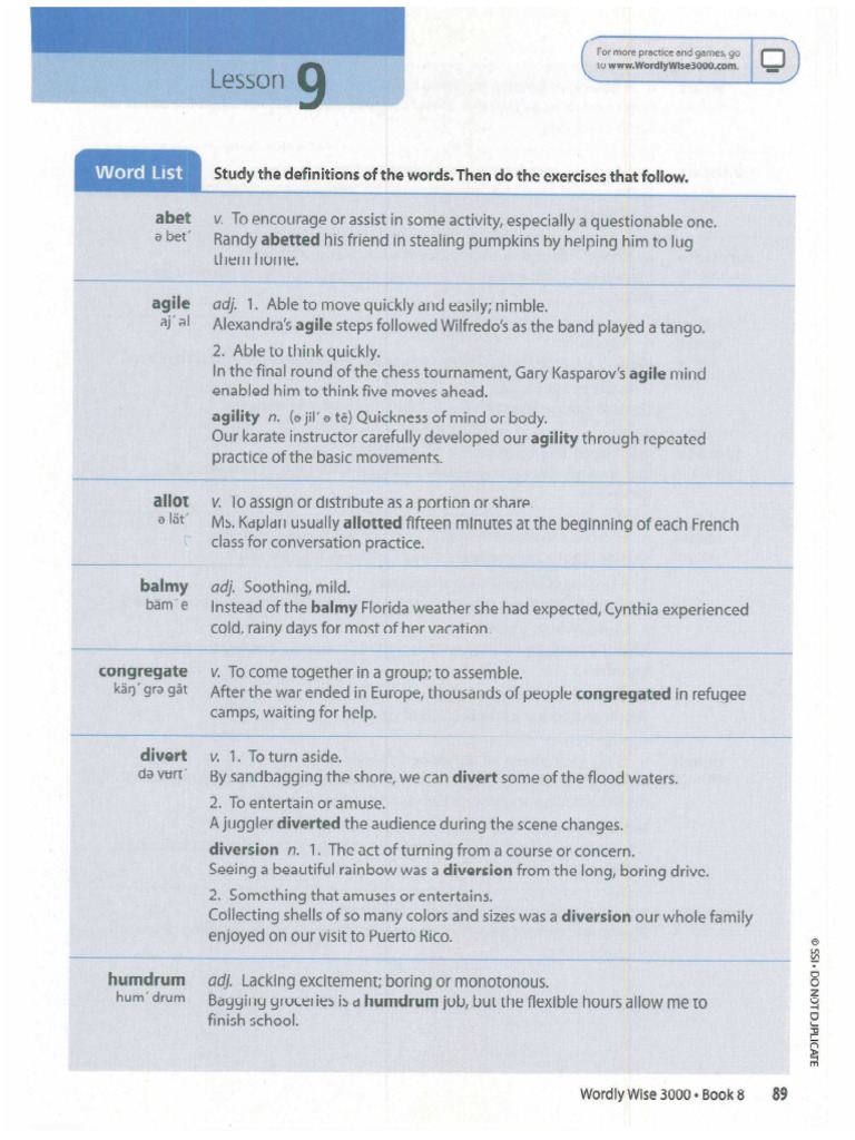 Wordlywise Book 8 Lesson 9 | PDF