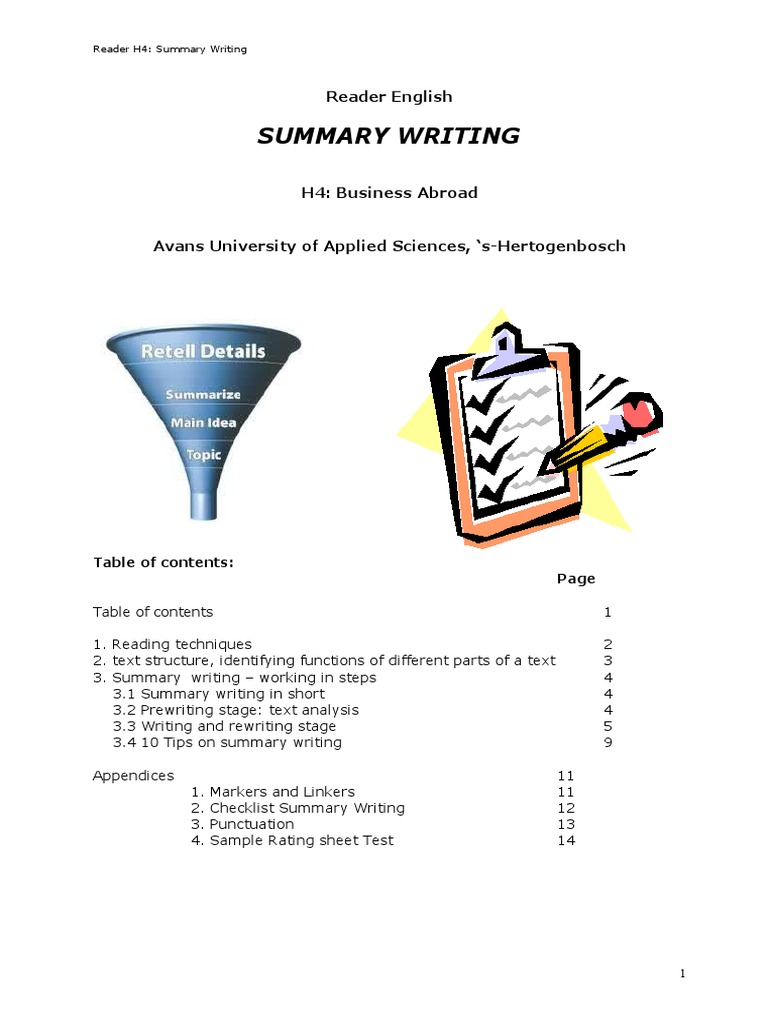 Summary Writing: Reader English | PDF | Paragraph | Speed Reading