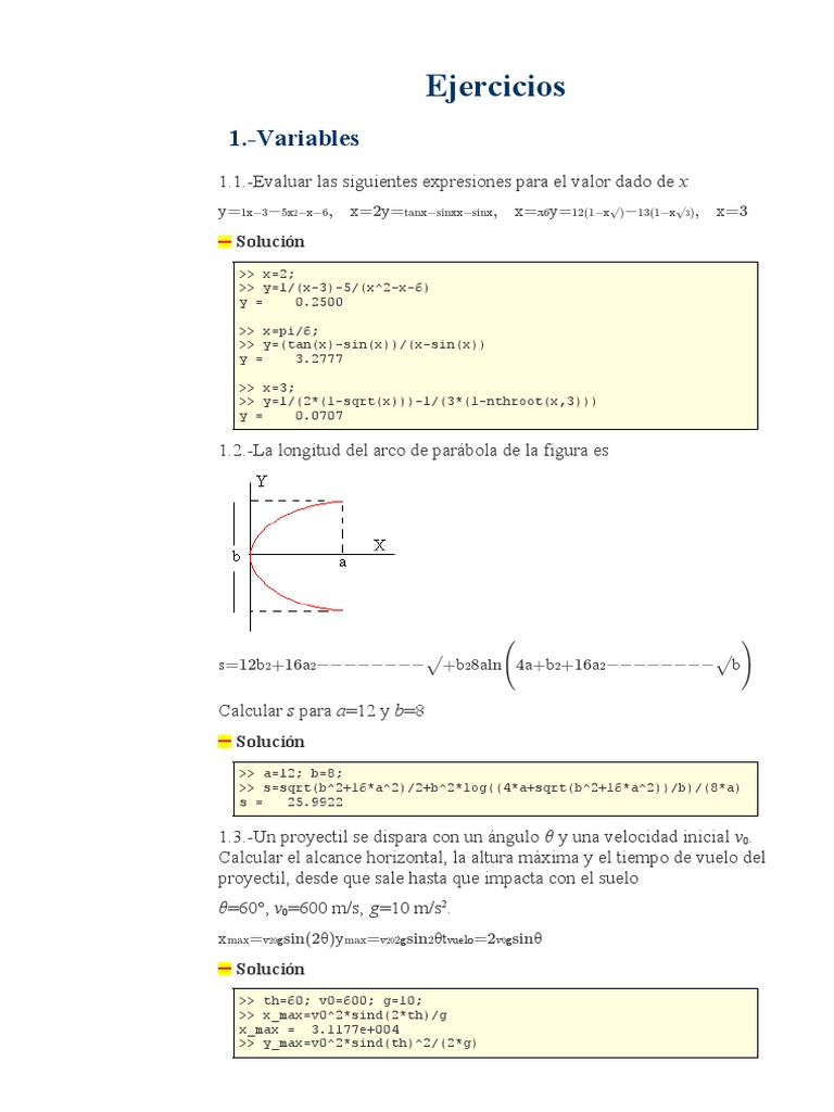 Ejercicios MatLab | PDF | Pi | Raíz cuadrada