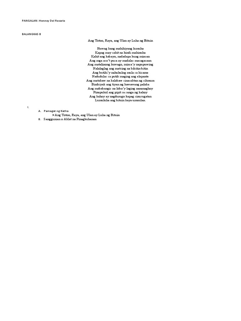 Ang Totoo, Raya, Ang Ulan Ay Luha NG Bituin | PDF