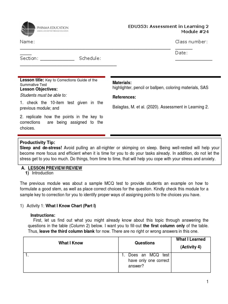Name: - Section: - Schedule: - Class Number: - Date | PDF | Educational ...