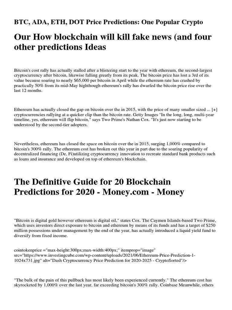 Crypto Price Predictions: BTC, ETH, ADA, DOT | PDF | Cryptocurrency ...