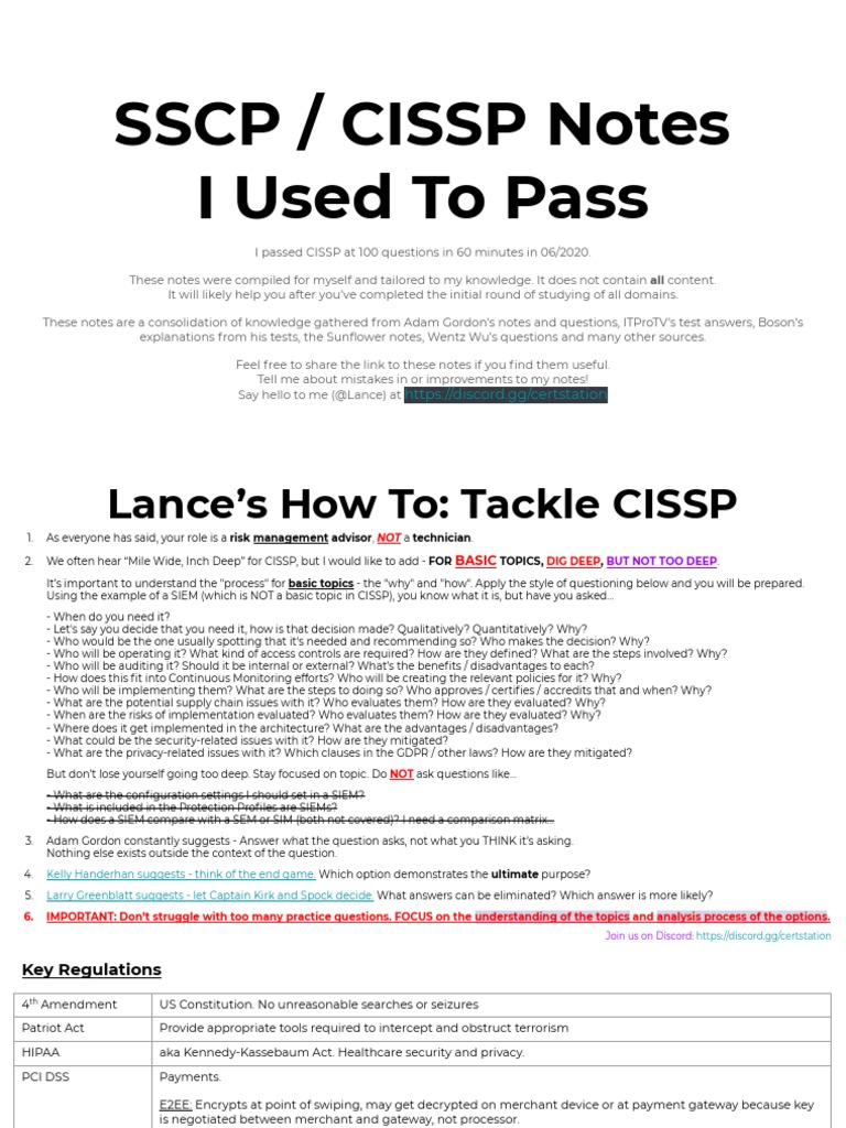 SSCP / Cissp Notes I Used To Pass | PDF | Transport Layer Security ...