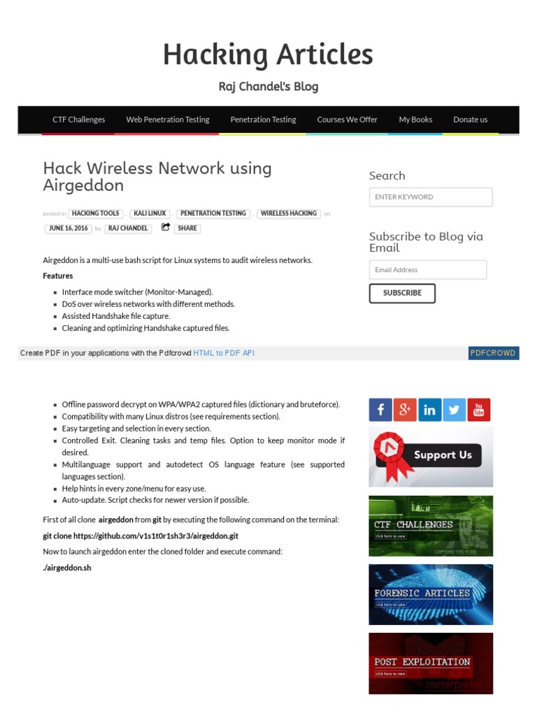 Hacking Articles: Hack Wireless Network Using Airgeddon | PDF ...