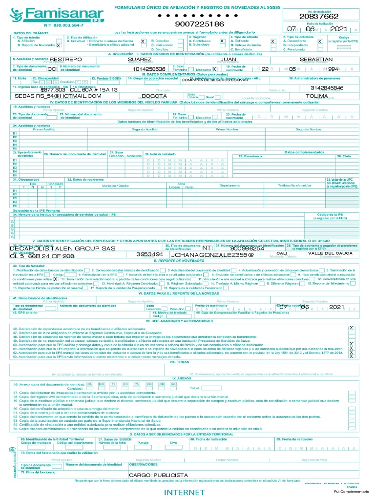 Formulario Complementario (F Irc - 003) Juan | PDF