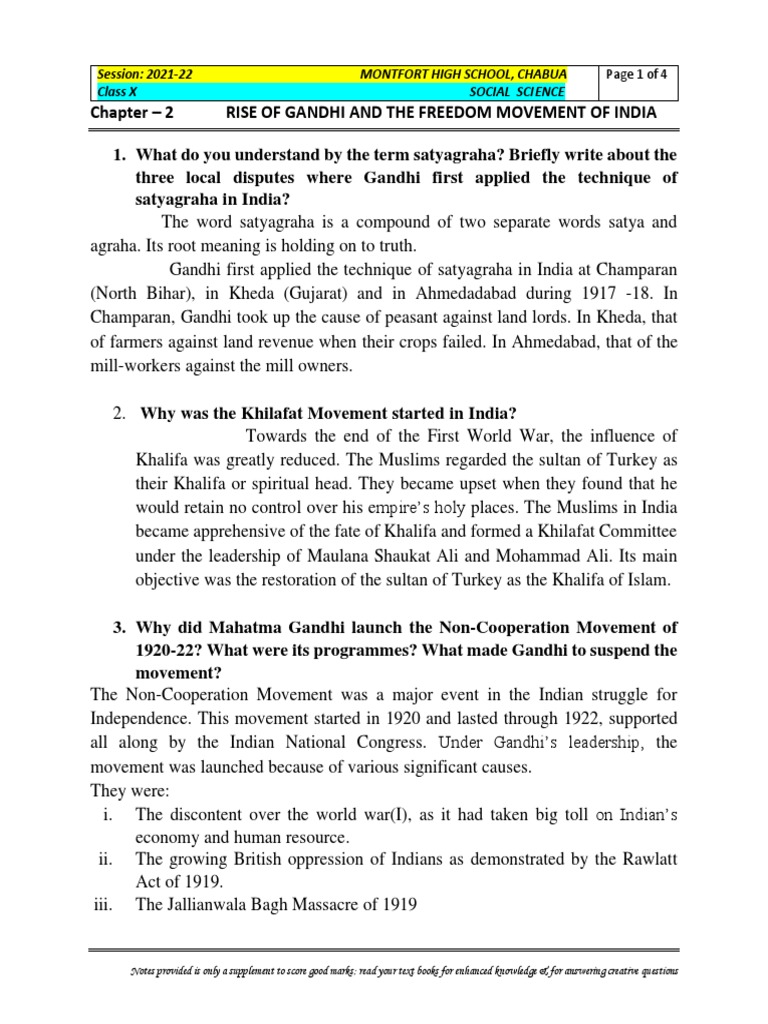 Social Science Class X Lesson 2 RISE OF GANDHI AND THE FREEDOM MOVEMENT ...