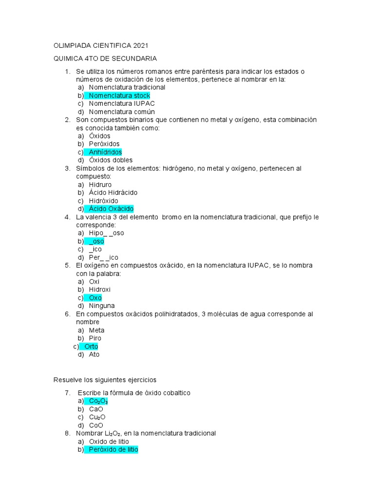 Olimpiada Cientifica 2021 | Descargar gratis PDF | Sustancias químicas | Átomos