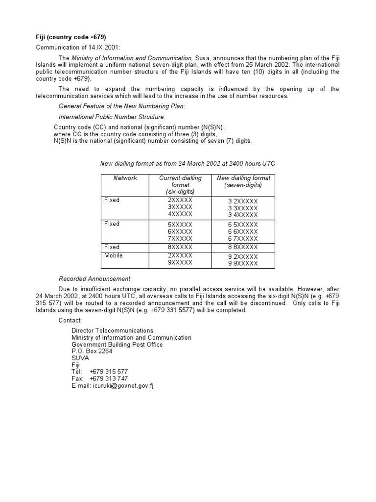 General Feature of The New Numbering Plan: International Public Number ...