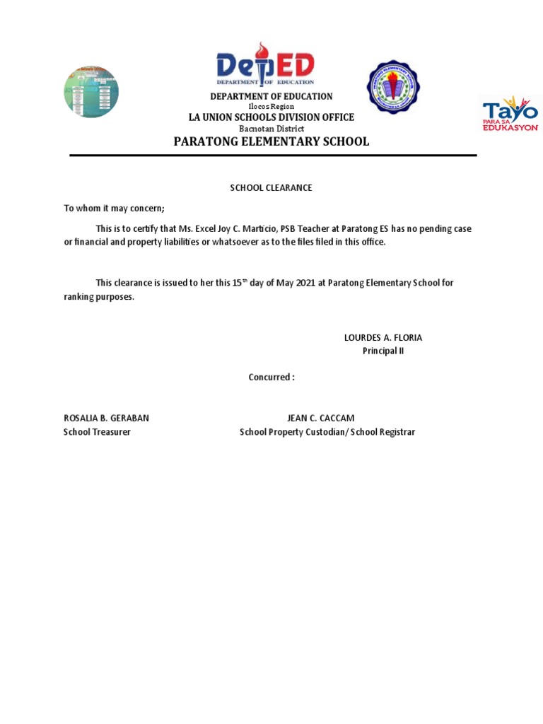 School Clearance Certificate for Teacher | PDF
