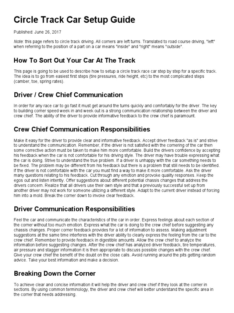 Circle Track Car Setup Guide | PDF | Vehicles | Transportation Engineering