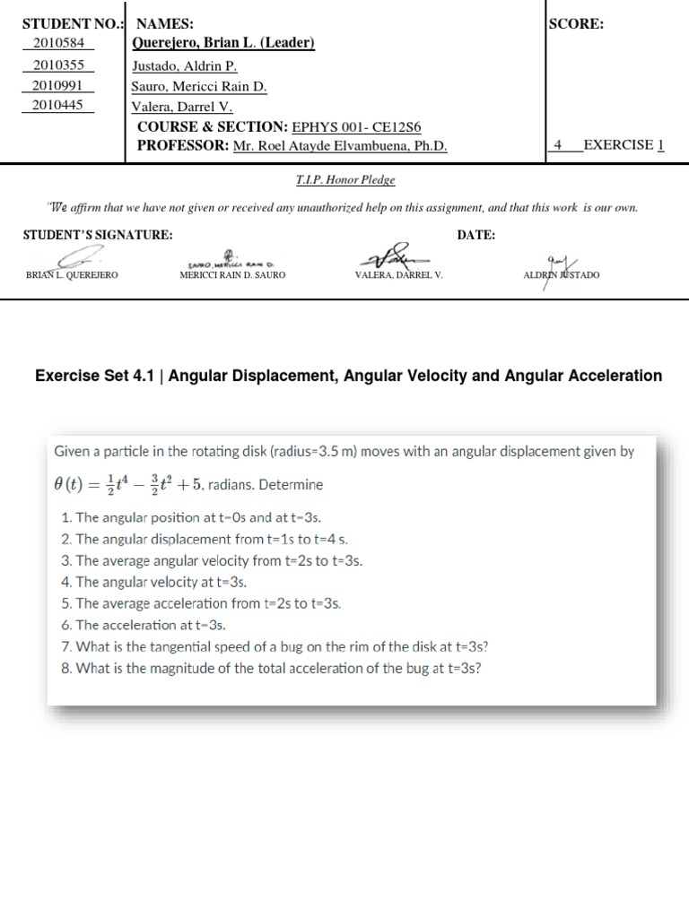 Exercise Set 4.1 - Angular Displacement, Angular Velocity and Angular ...