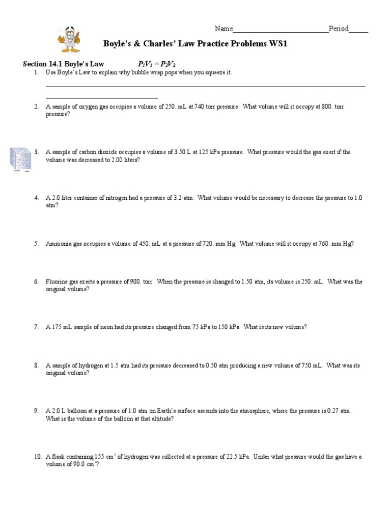 Gases WS1 (Boyle's and Charles') | PDF | Gases | Pressure