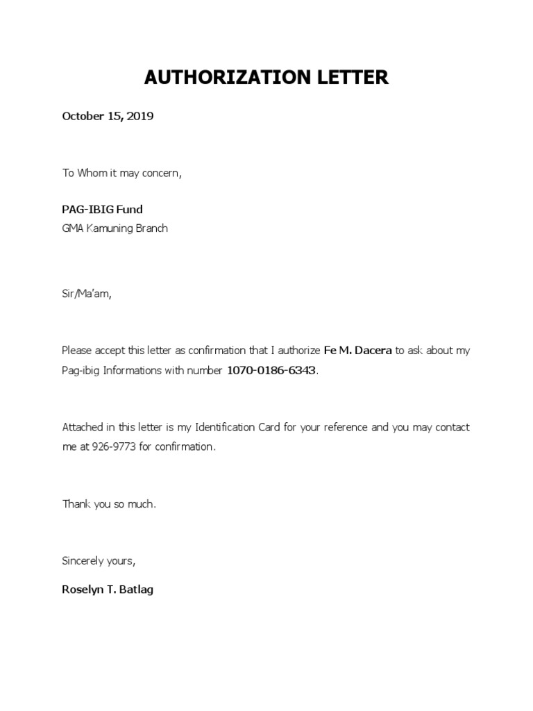 Authorization-Letter Pag Ibig | PDF