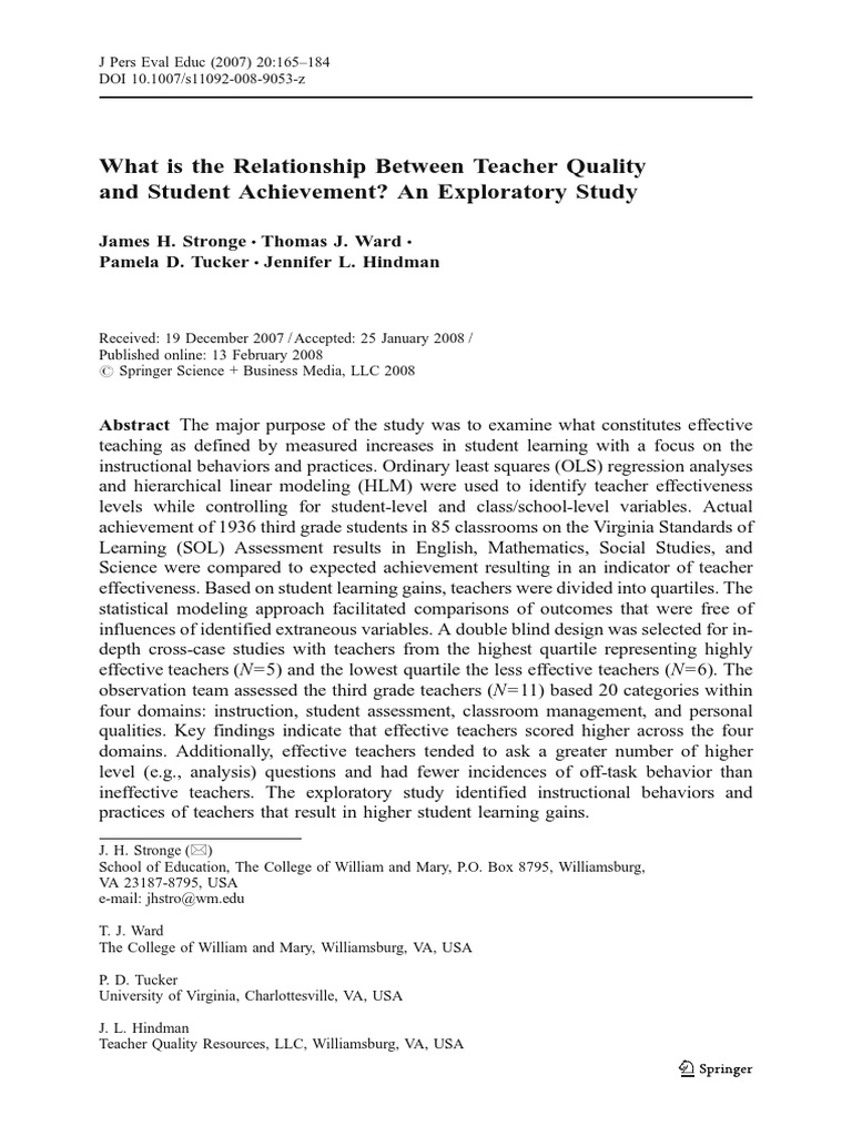 What Is The Relationship Between Teacher Quality and Student ...