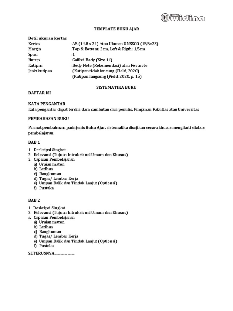 Template Buku Ajar dan Ukuran Kertas | PDF