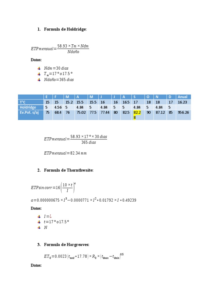 ETP Calculation Formulas Overview | PDF