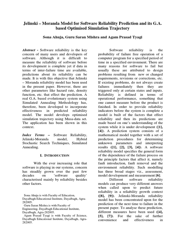 Jelinski - Moranda Model For Software Reliability Prediction and Its G ...