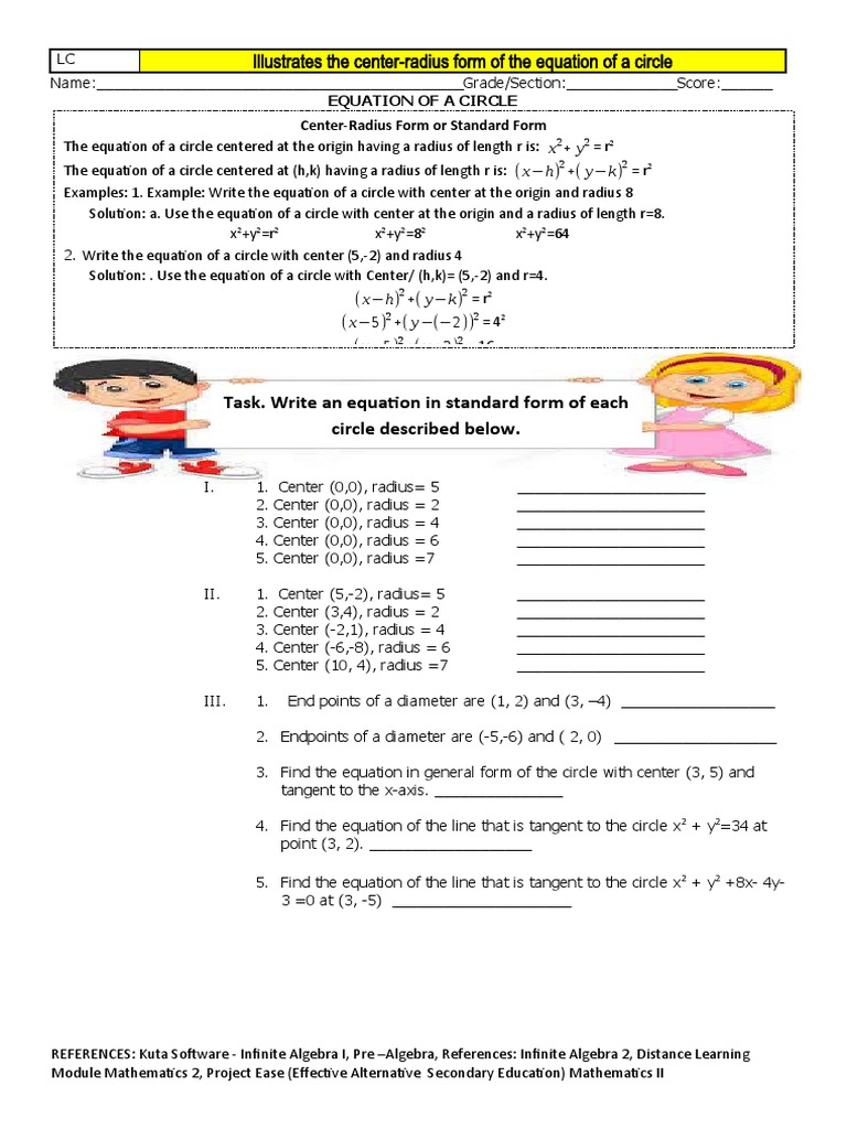 Illustrates The Center-Radius Form of The Equation of A Circle | PDF ...