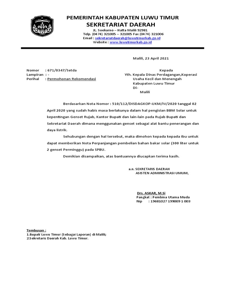 Surat Permintaan BBM | PDF