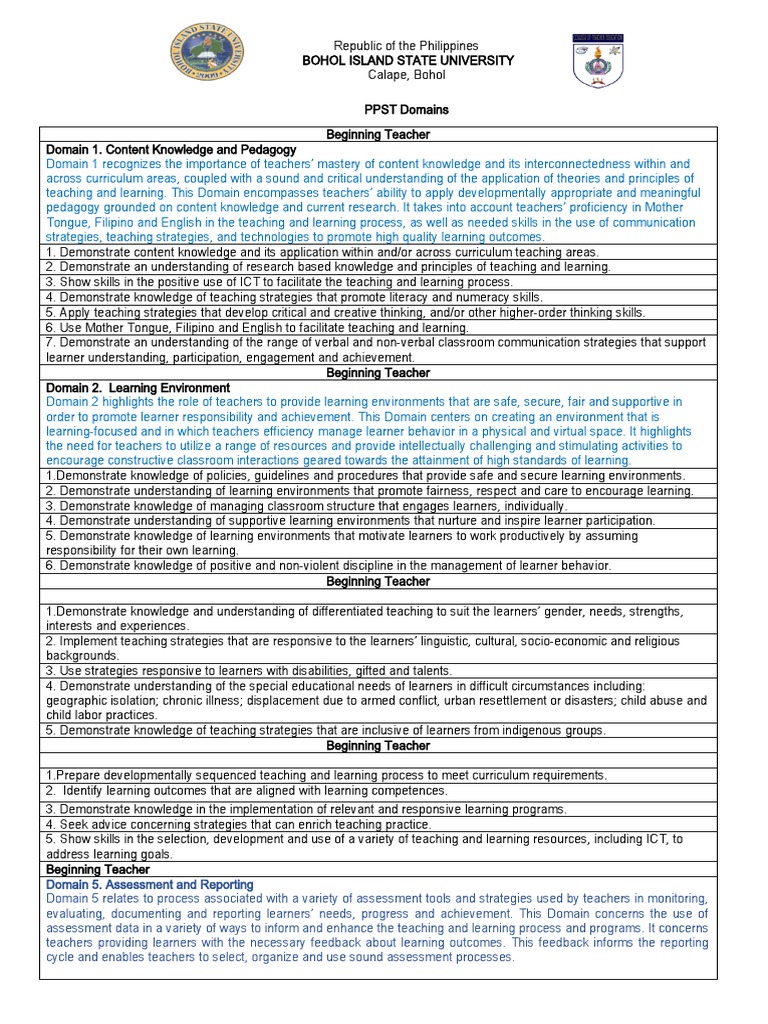 PPST Domains | PDF | Learning | Teachers