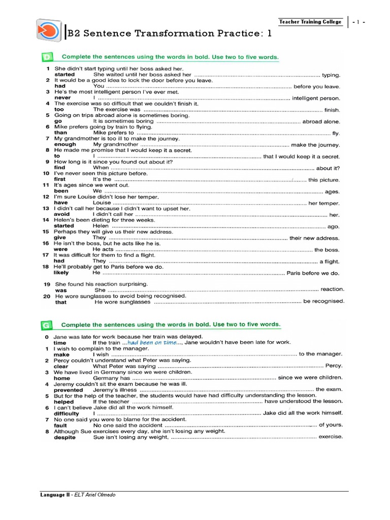 B2 Sentence Transformation Exercises | PDF | Language Arts & Discipline