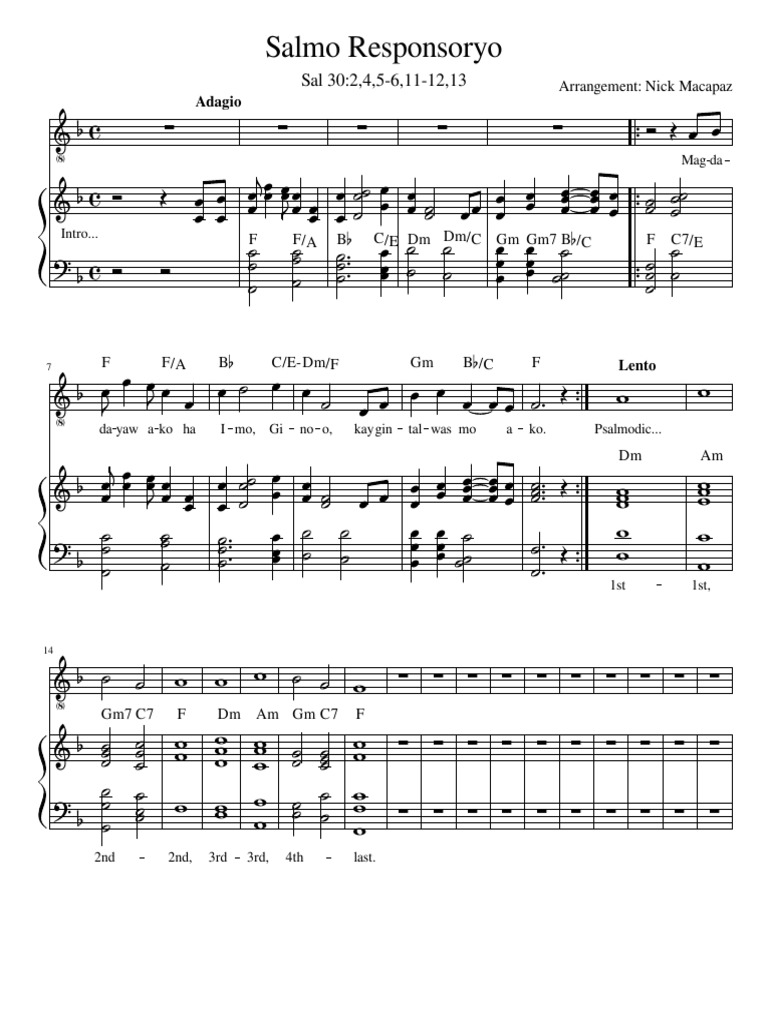 Salmo Responsoryo: Arrangement: Nick Macapaz | PDF