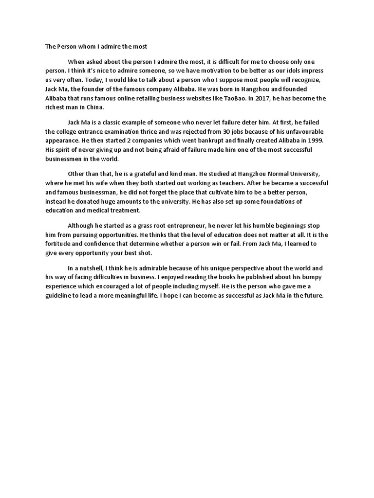 Essay - The Person Whom I Admire The Most | PDF