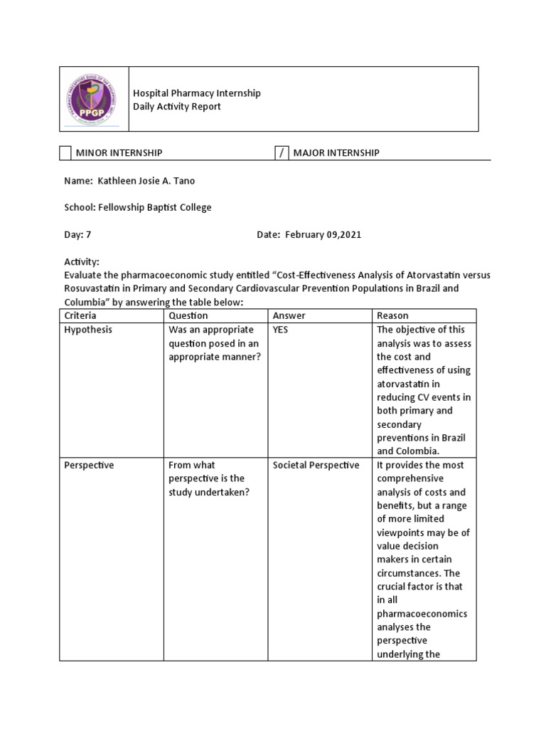 Hospital Pharmacy Internship Daily Activity Report-Day 7 Major | PDF ...