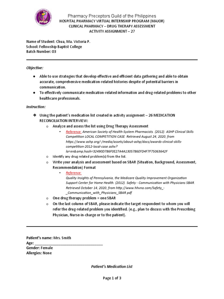 Drug Therapy Assessment Assignment Guide | PDF | Pharmacy | Pharmacology