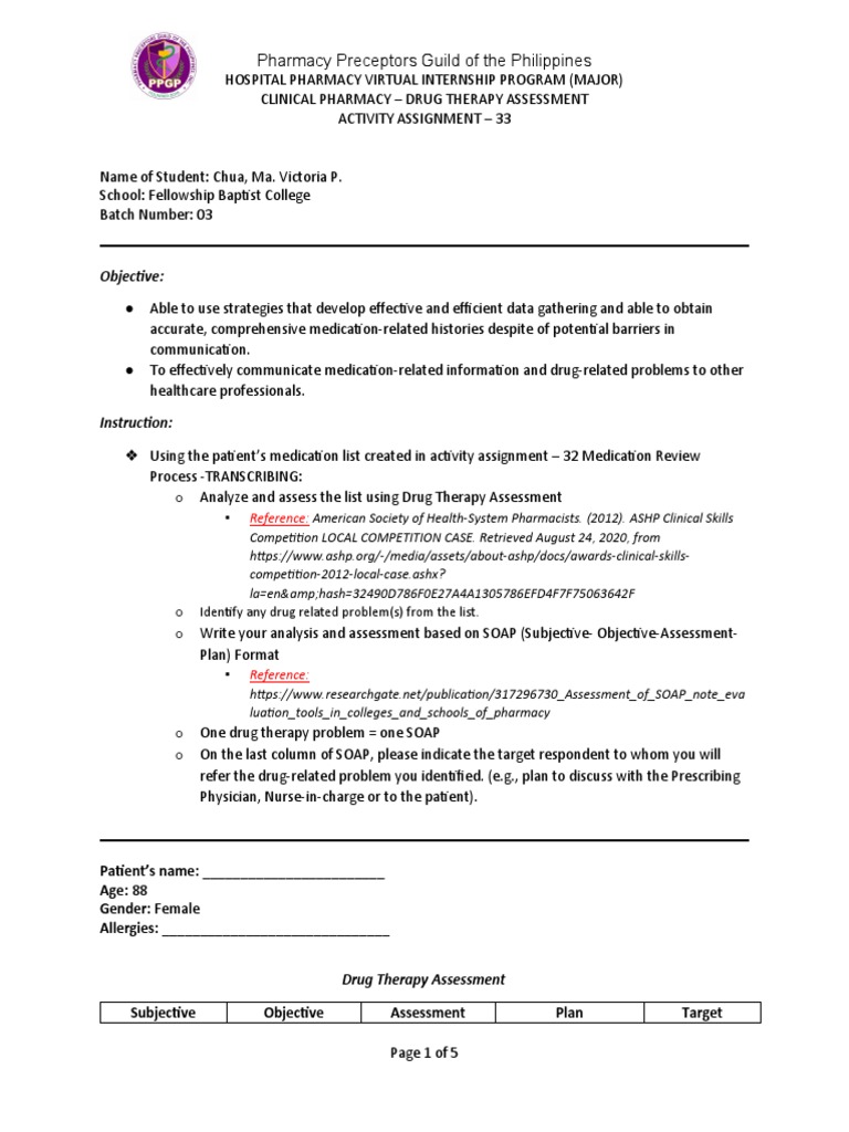 Nica Chua - Hospital Pharmacy Internship Daily Activity Report-Day 33 ...
