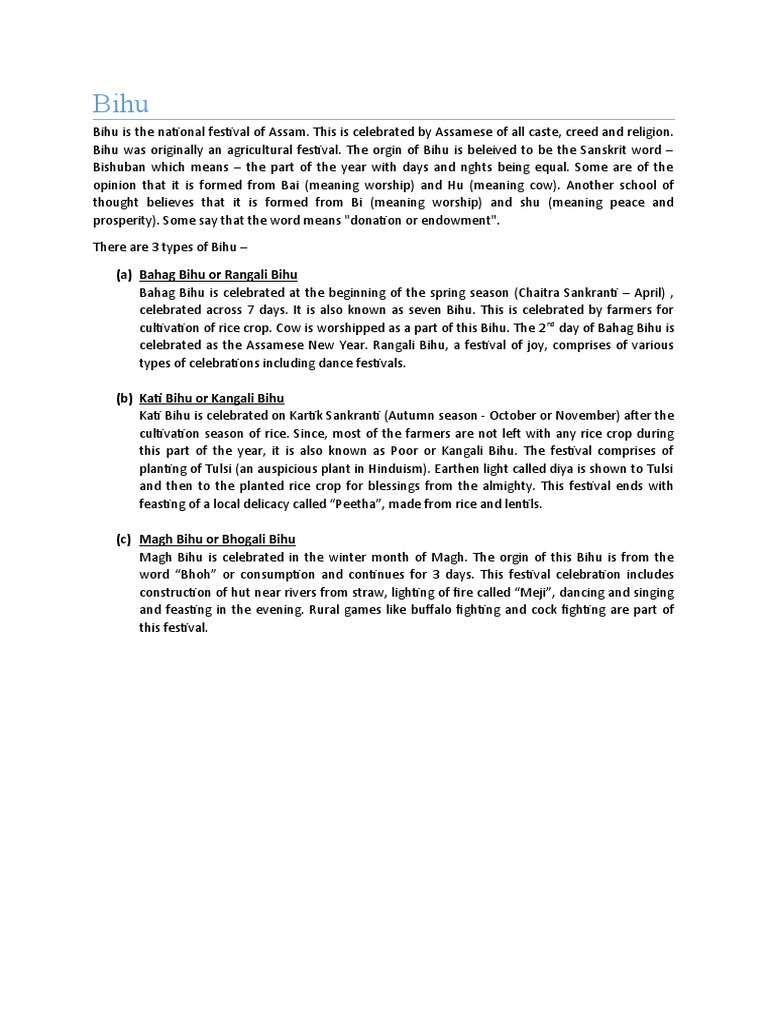 Bihu Festival English | PDF | Religion & Spirituality