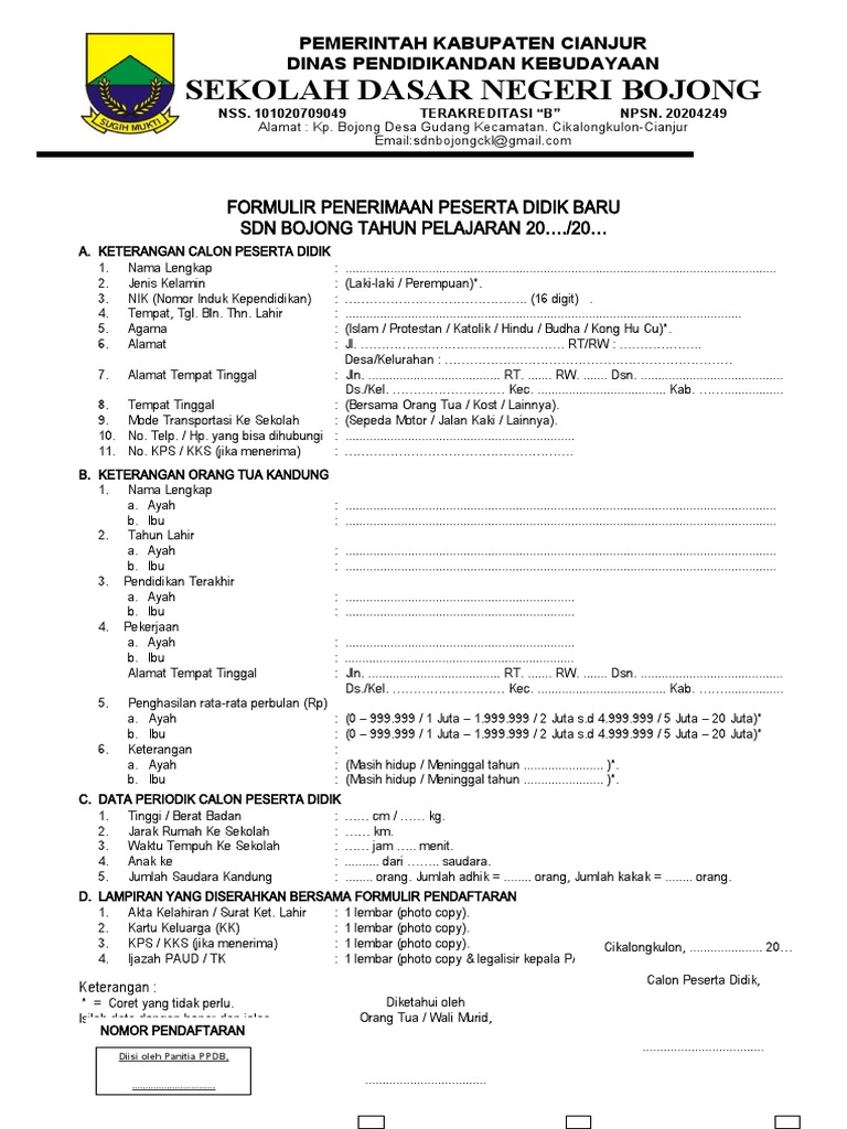 Formulir PSB SD Tahun 2021 | PDF