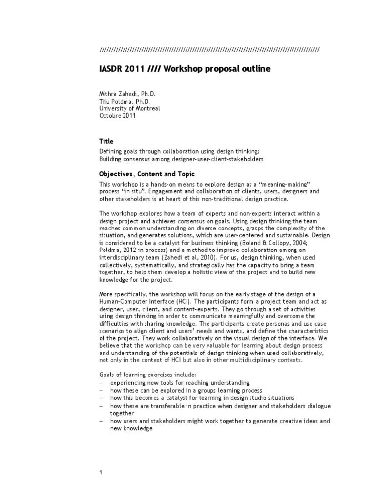 2011 - Framwork For Workshop On Defining | PDF | Design Thinking | Design