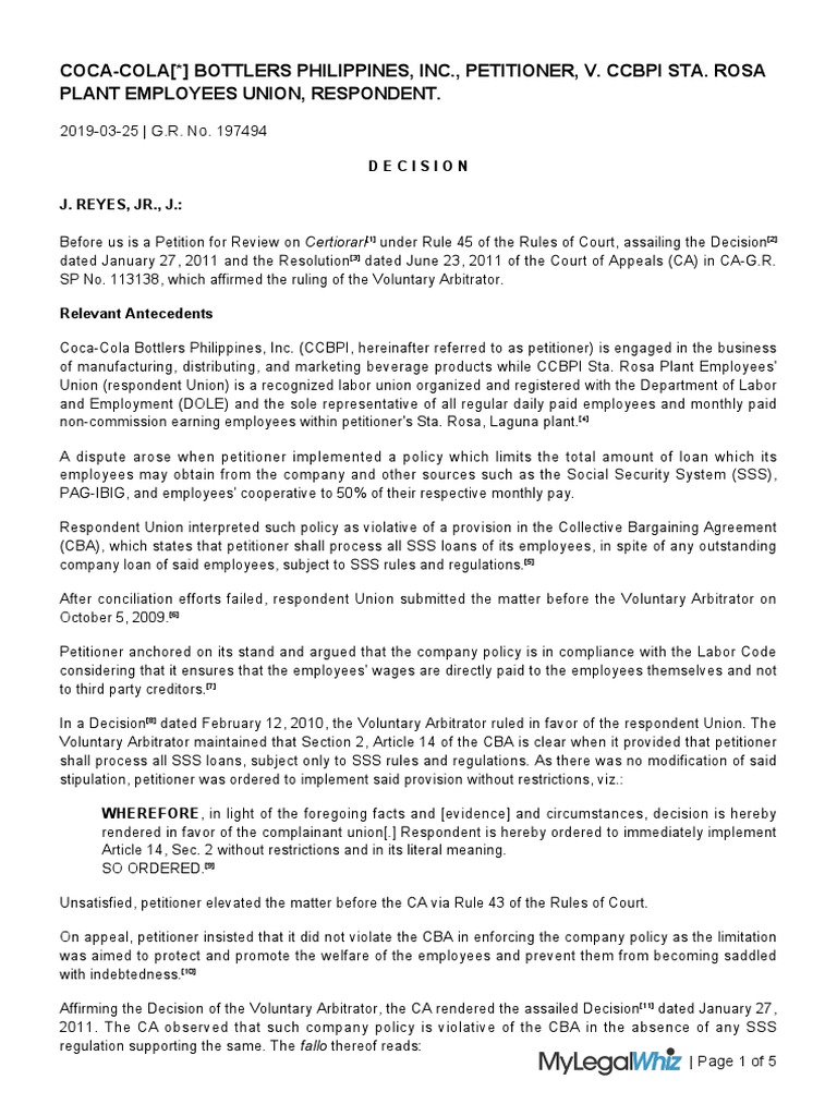 6 Coca-Cola Vs CCBPI | PDF | Employment | Loans